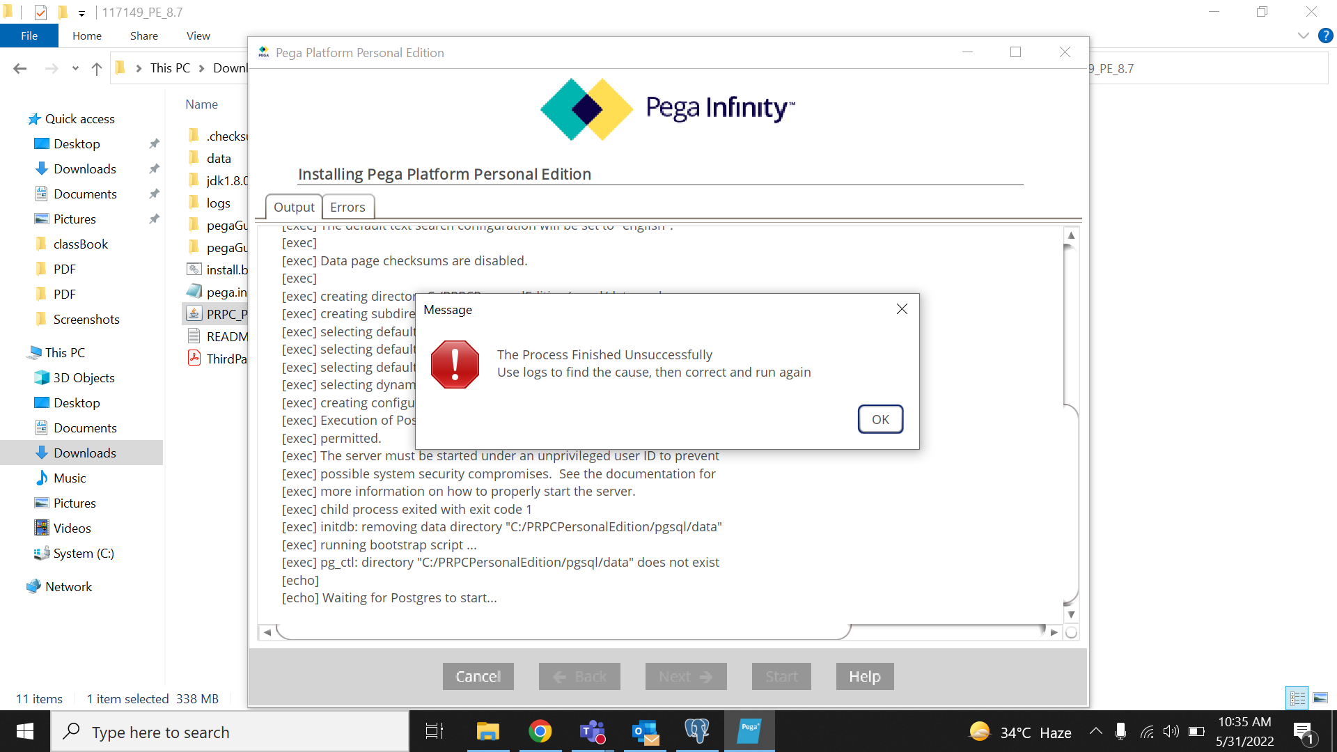 Unable to install Pega Personal edition 8.7 | Support Center